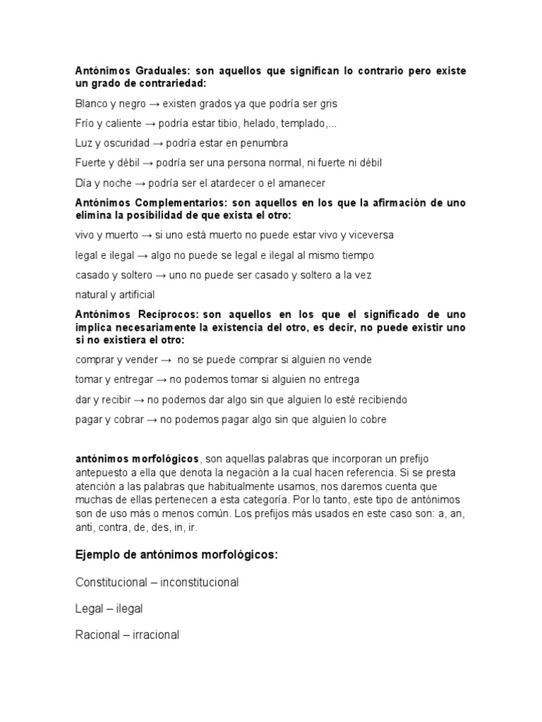 Antónimos Graduales y Ejemplos | PDF | Artes del Lenguaje y Comunicación