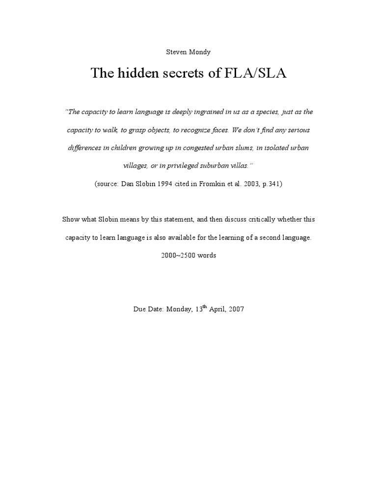 FLA vs. SLA: Language Acquisition Insights | PDF | Second Language ...