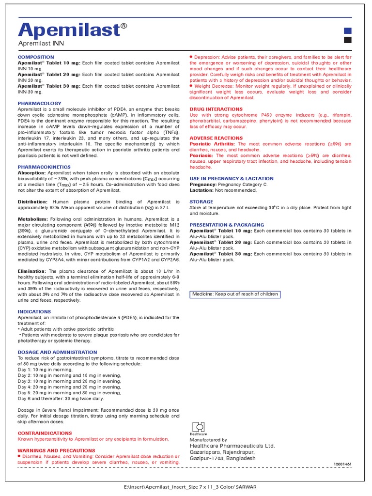 Apemilast: Apremilast INN | PDF | Drugs | Pharmacology
