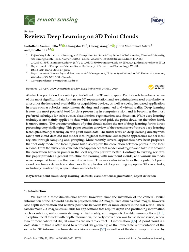 Remote Sensing: Review: Deep Learning On 3D Point Clouds | Download ...