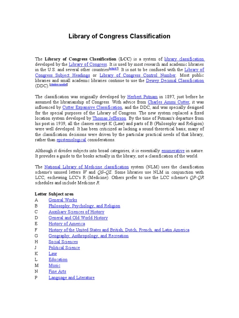 Library of Congress Classification | PDF