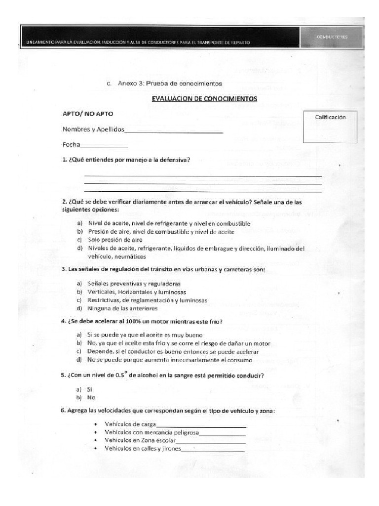 Examen de Conductores | PDF