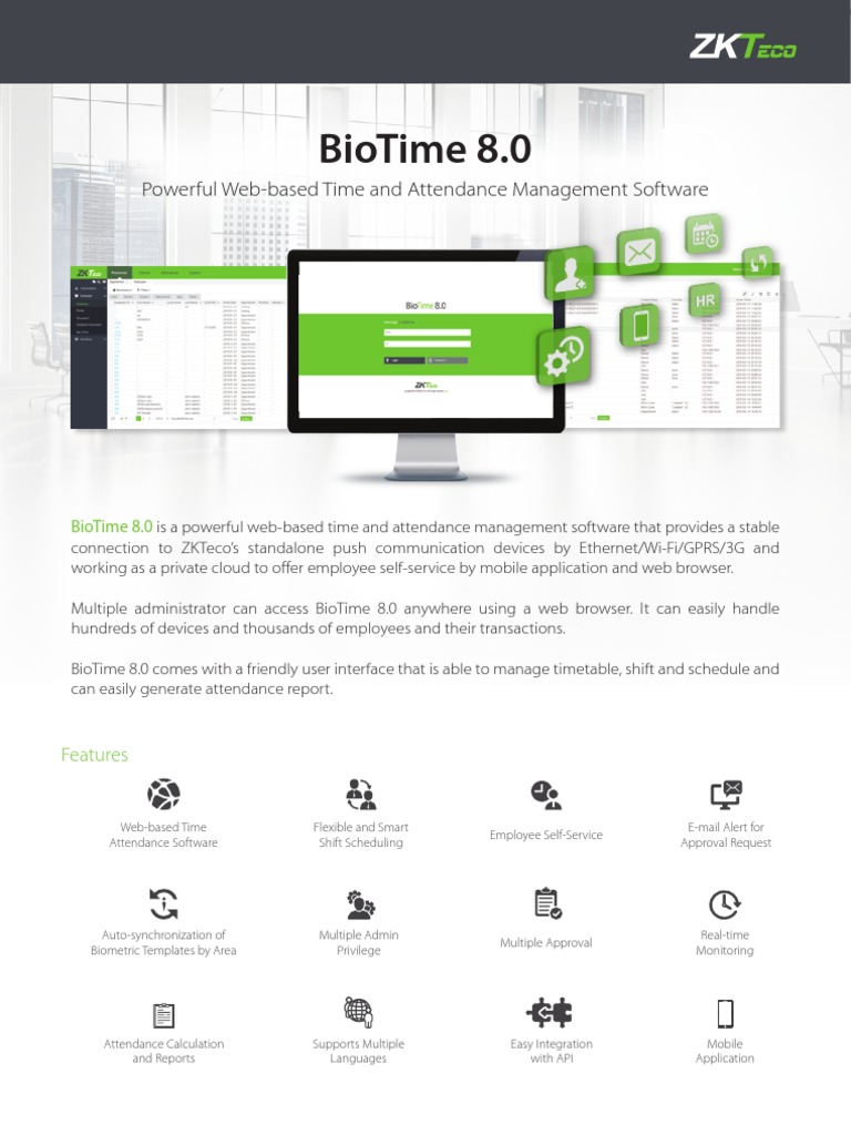 BioTime 8.0 Data Sheet-V1.0 | PDF | Web Application | Mobile App