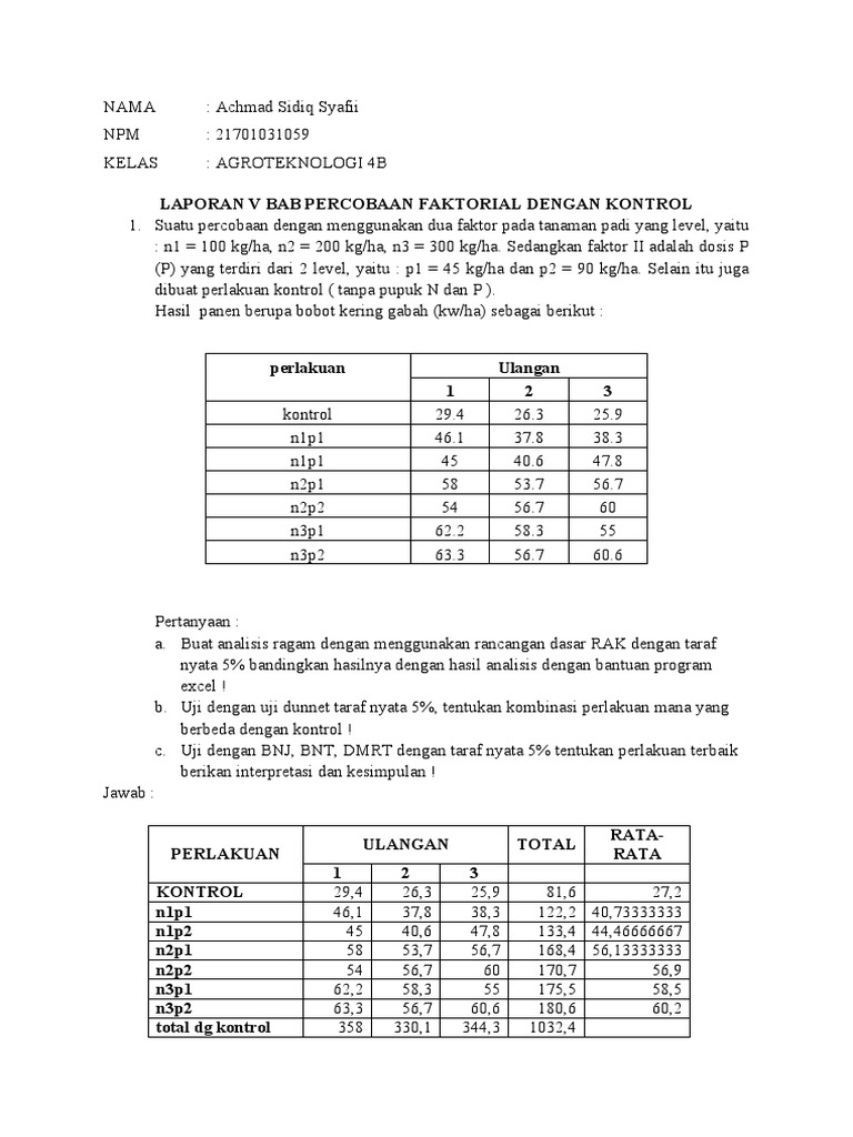 Analisis ANOVA RAK Faktor Padi | PDF