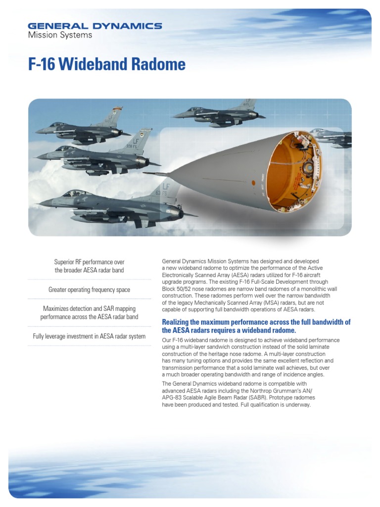 F16 Wideband Military Radomes Fact Sheet | PDF | General Dynamics F 16 ...