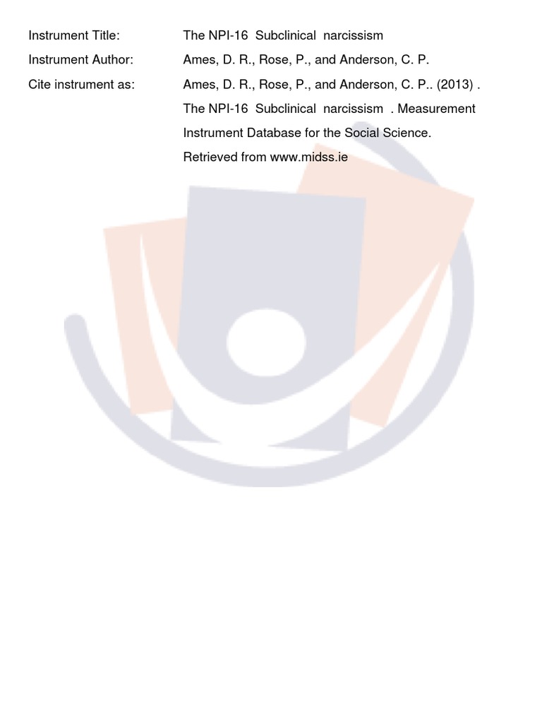 Measuring Subclinical Narcissism: An Overview of the NPI-16 Self-Report ...