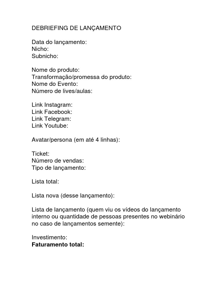 Modelo de Debriefing de Lançamento | PDF