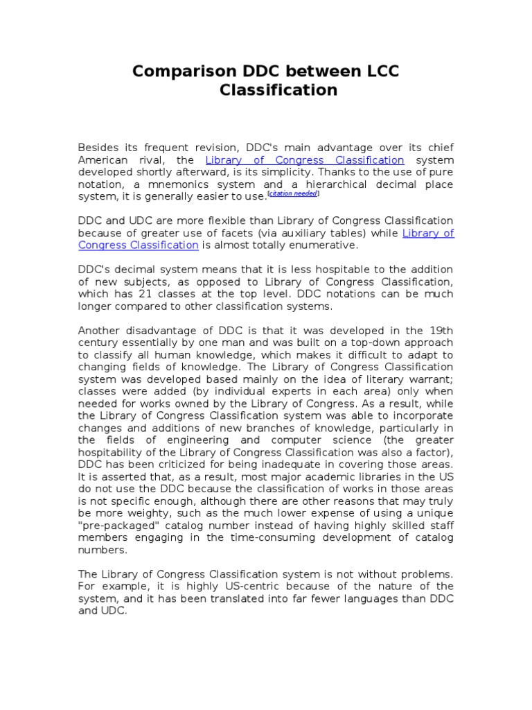 DDC vs. LCC: A Comparative Analysis | PDF | Libraries | Cognitive Science