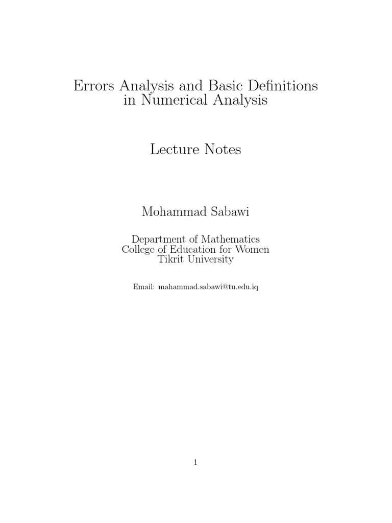 Errors Analysis and Basic Definitions in Numerical Analysis | PDF | Numerical Analysis | Numbers