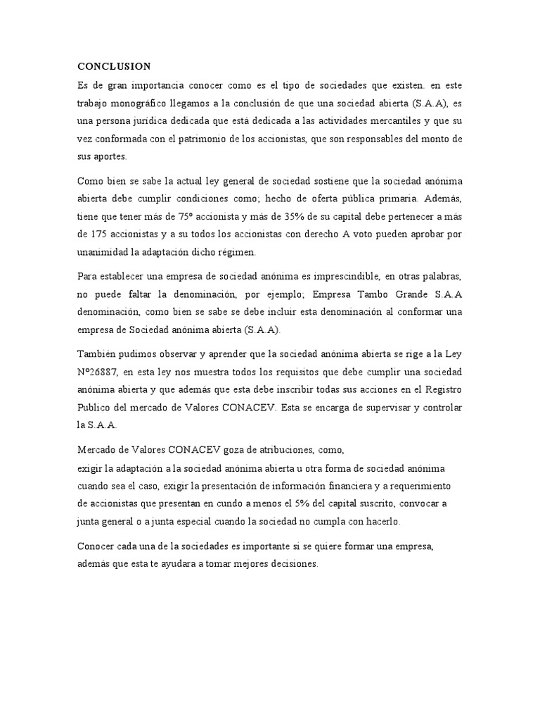 Conclusion Contabilidad Empresarial | PDF