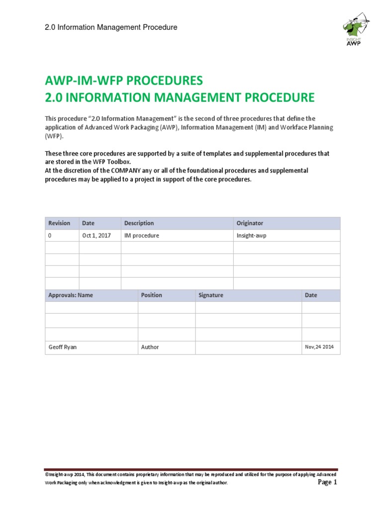 Awp-Im-Wfp Procedures 2.0 Information Management Procedure | PDF ...