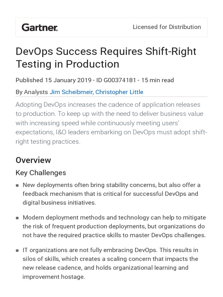 Gartner. DevOps Success Requires Shift-Right Testing in Production ... Gartner. DevOps Success Requires Shift-Right Testing in Production ...