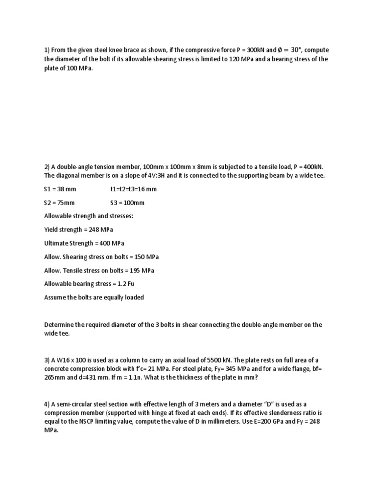 Steel Questionnaire | PDF | Strength Of Materials | Truss