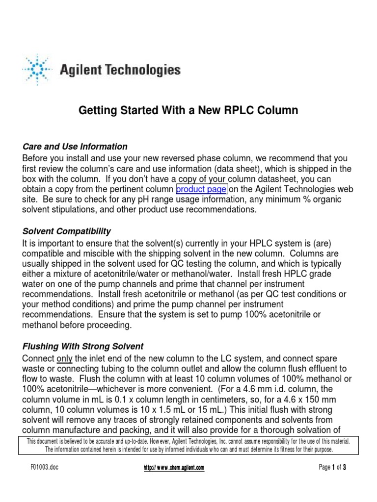 Getting Started With A New RPLC Column: Care and Use Information | PDF ...