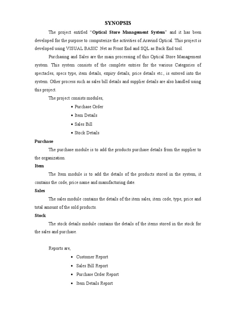 Optical Store Management System | PDF