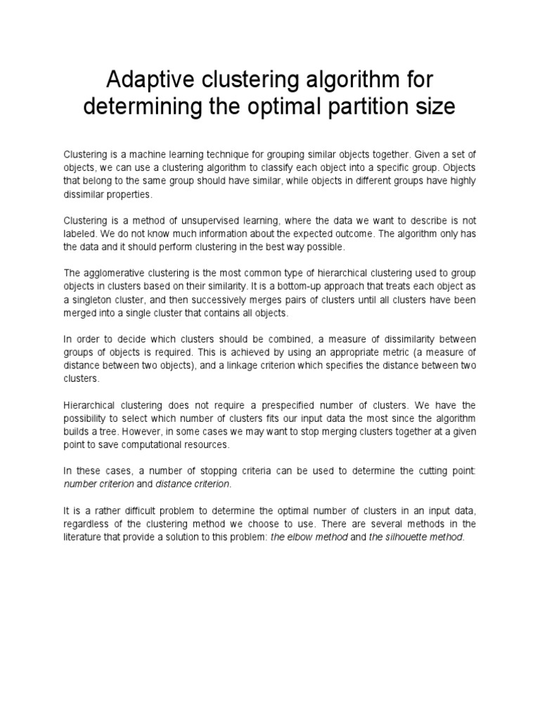Adaptive Clustering Algorithm Pdf