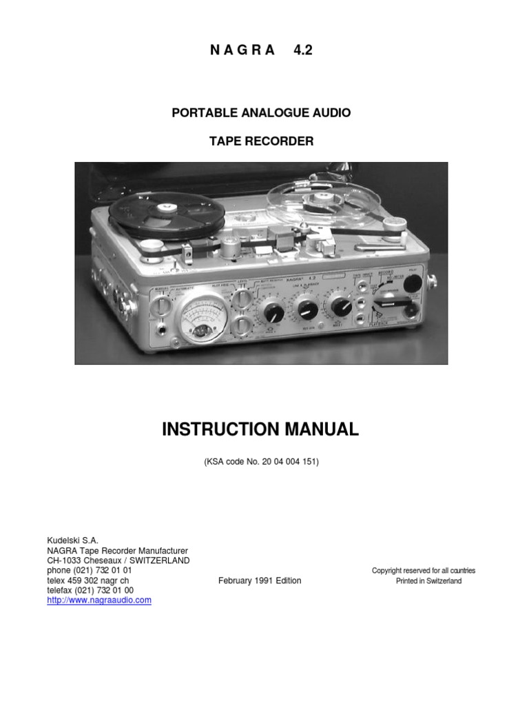 Manual Nagra 4.2 | PDF | Microphone | Power Supply