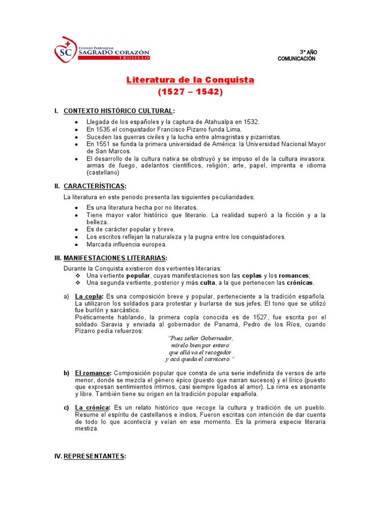 Literatura de la Conquista: Contexto y Características | PDF | Imperio ...