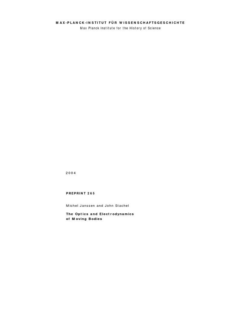 The Optics and Electrodynamics of Moving Bodies | PDF | Luminiferous ...