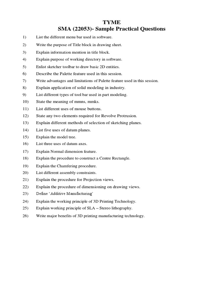 SMA - Sample Practical Questions | PDF
