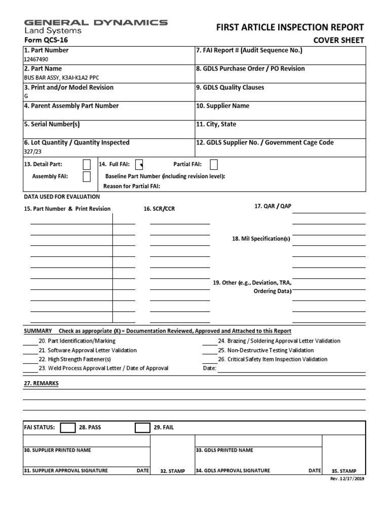 First Article Inspection Report Summary | PDF | Building Materials ...