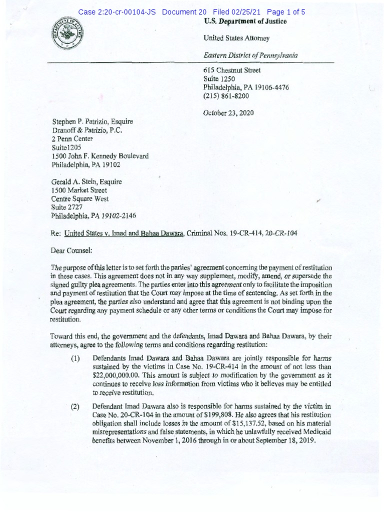 Letter From DOJ Re: Old City Arson Restitution | PDF | Restitution ...