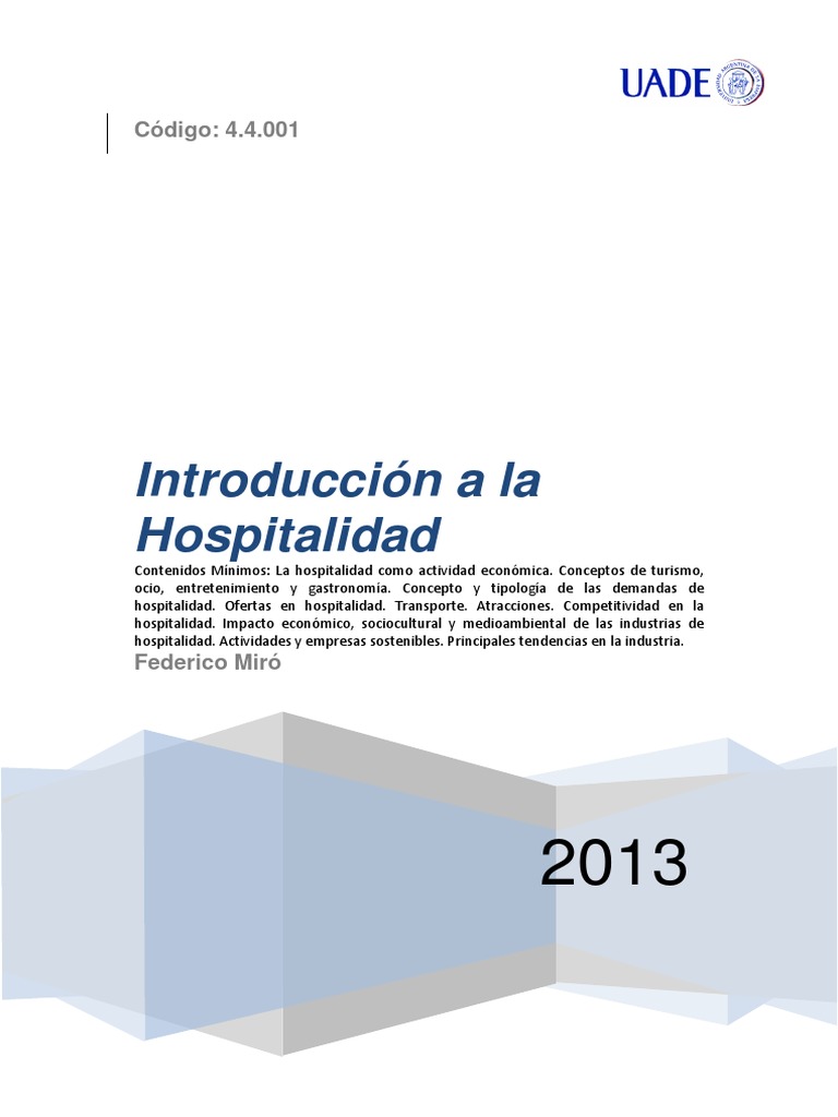 4.4.001 Introducción A La Hospitalidad | PDF | Turismo | Prueba ... 4.4.001 Introducción A La Hospitalidad | PDF | Turismo | Prueba ...