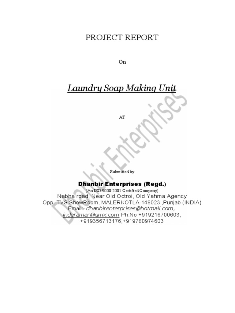 Laundry Soap Making Unit: Project Report | PDF | Soap | Profit (Economics)