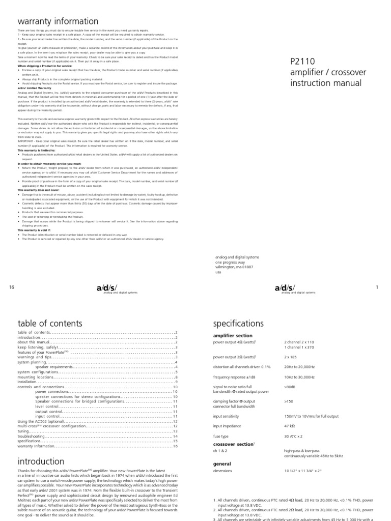 P2110 | PDF | Loudspeaker | Amplifier
