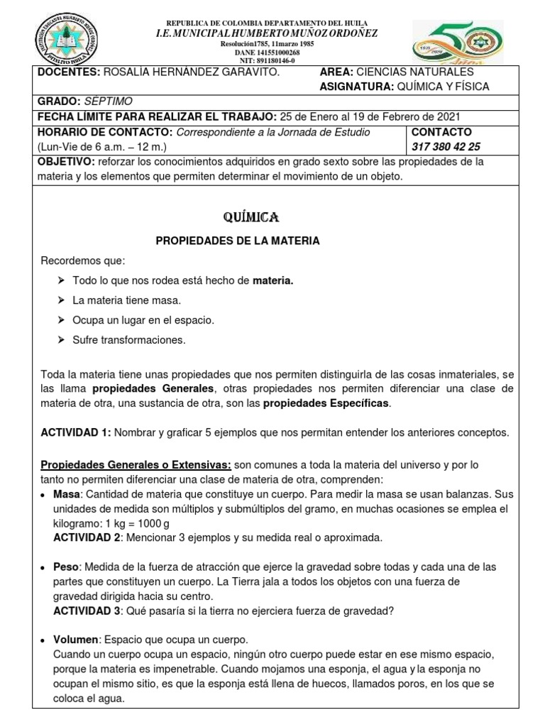 GUÍA 1 Ciencias-7 | PDF | Importar | Masa