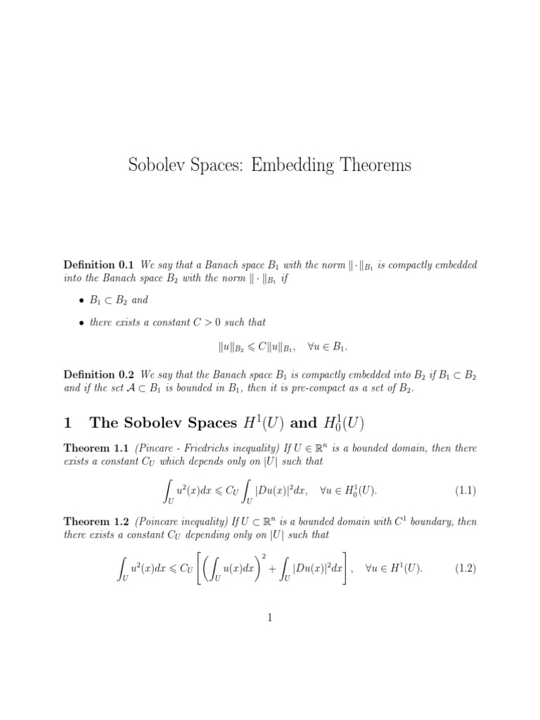 Sobolev Spaces Embedding Theorems 1 The Sobolev Spaces H U And H U Pdf Analysis