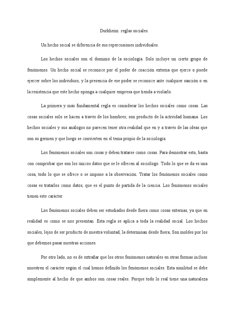 Hechos sociales según Durkheim | PDF | Emile Durkheim | Sociología