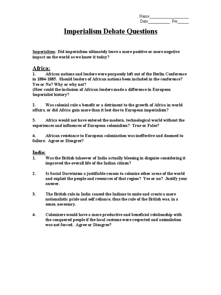 Imperialism Debate Questions: Africa | PDF