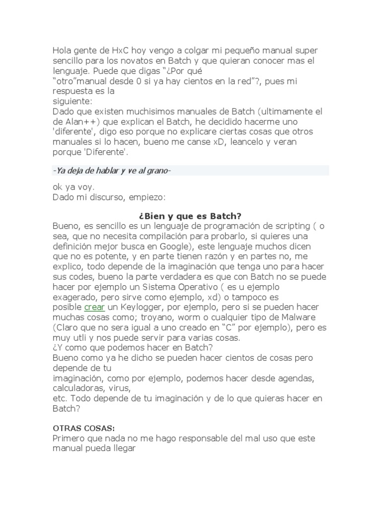 Manual Básico de Programación en Batch | PDF | Archivo de computadora ...