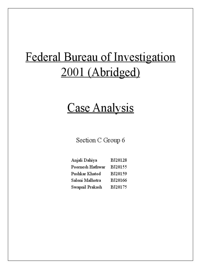 Federal Bureau of Investigation 2001 (Abridged) Case Analysis ...
