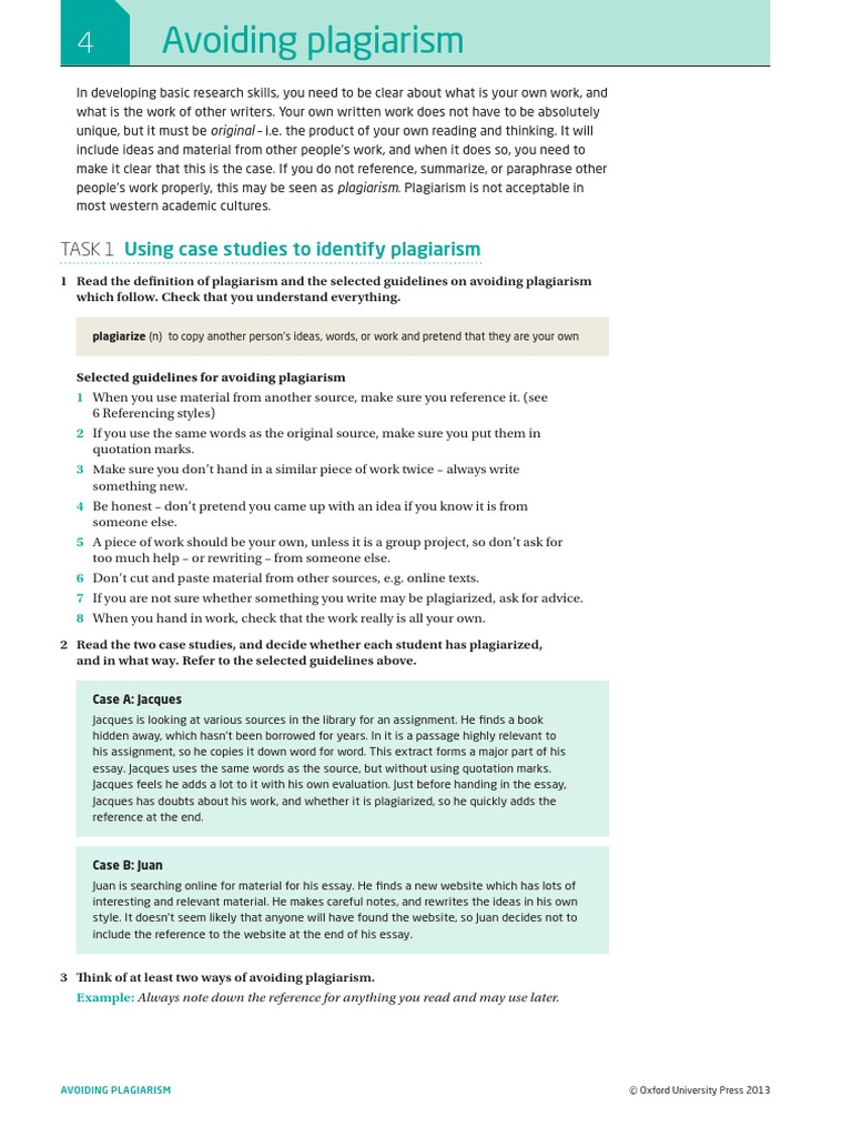 Using Case Studies To Identify Plagiarism: Task 1 | PDF | Plagiarism ...