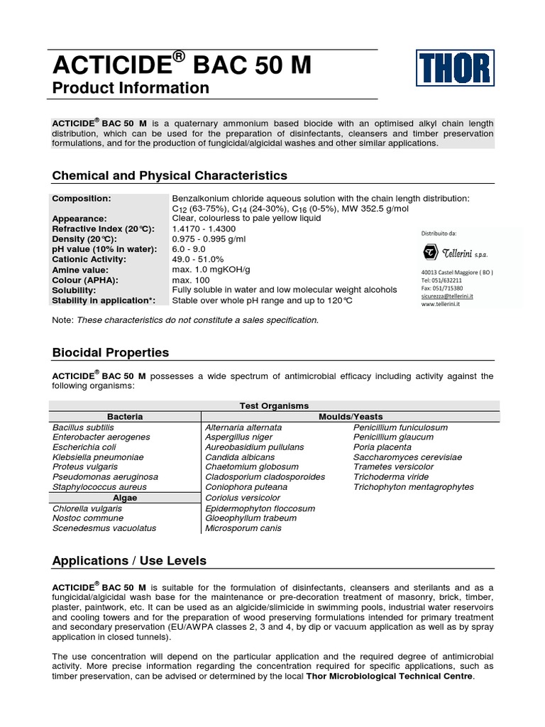 Acticide Bac 50 M: ® Product Information | PDF | Chemical Substances ...