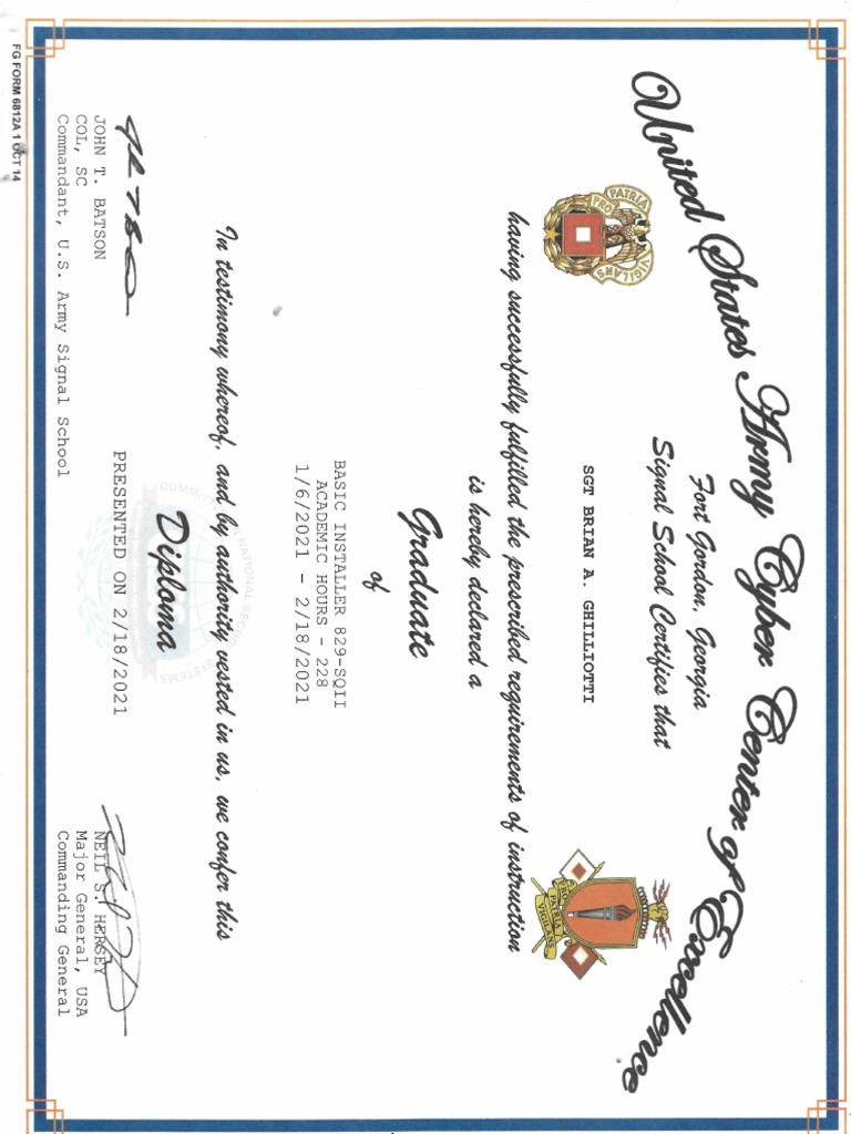 Brian Ghilliotti: US Army: Fort Huachuca: Basic Installer Course: SQI-I ...