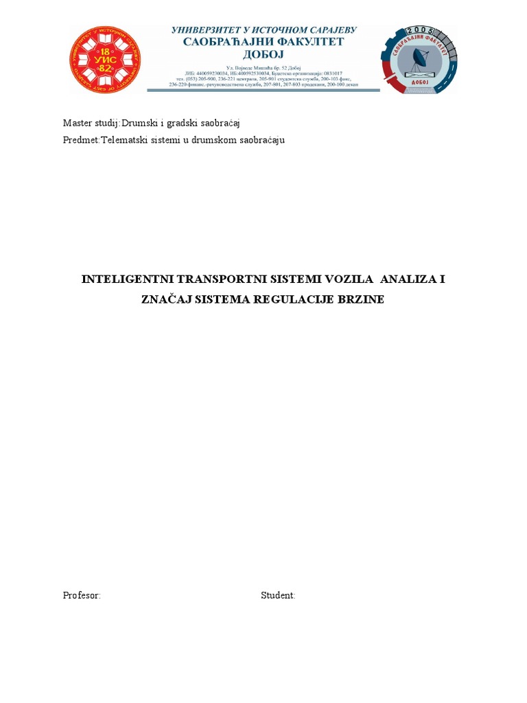 Inteligentni Transportni Sistemi Vozila - Analiza I Znacaj Sistema ...
