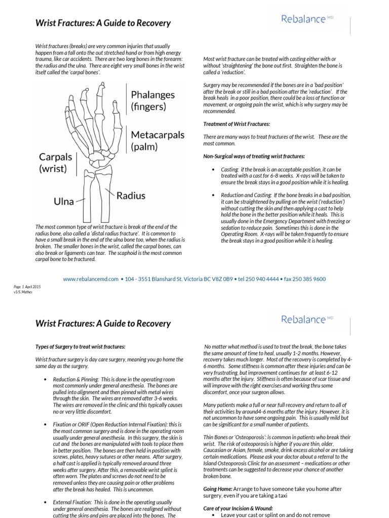 Wrist Fractures Recovery Guide | PDF