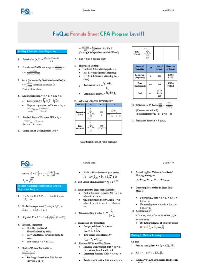 Cfa Level 2 Formula Sheet