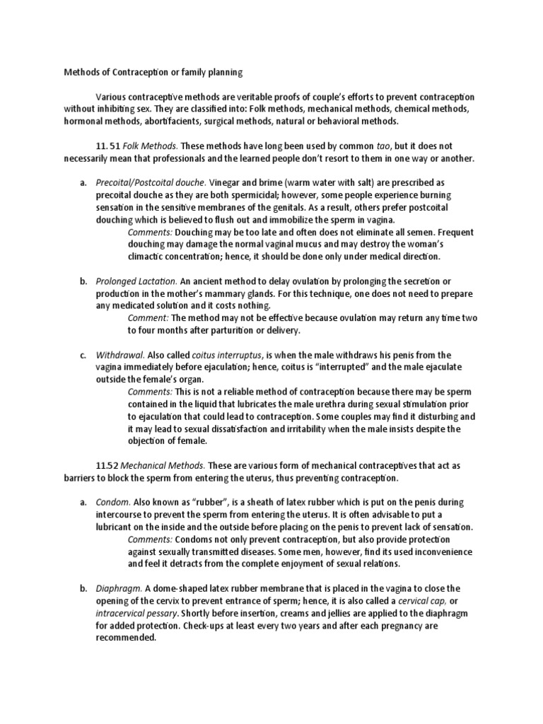 Methods of Contraception or Family Planning | PDF | Birth Control | Vagina