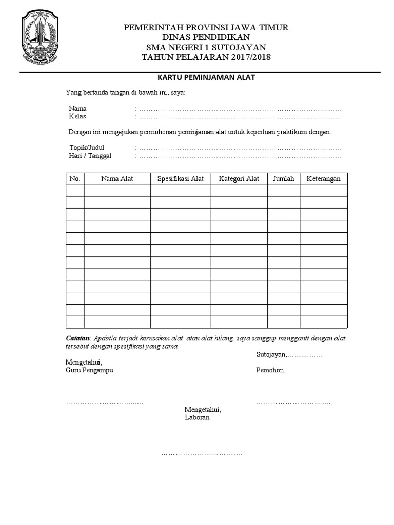 Form Peminjaman Alat | PDF