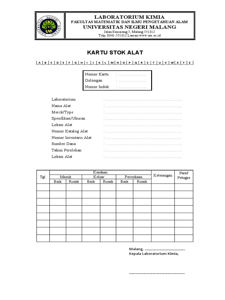Form Kartu Stok Alat | PDF