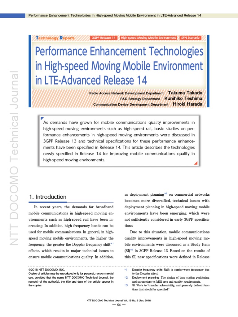 Performance Enhancement Technologies in High-Speed Moving Mobile ...