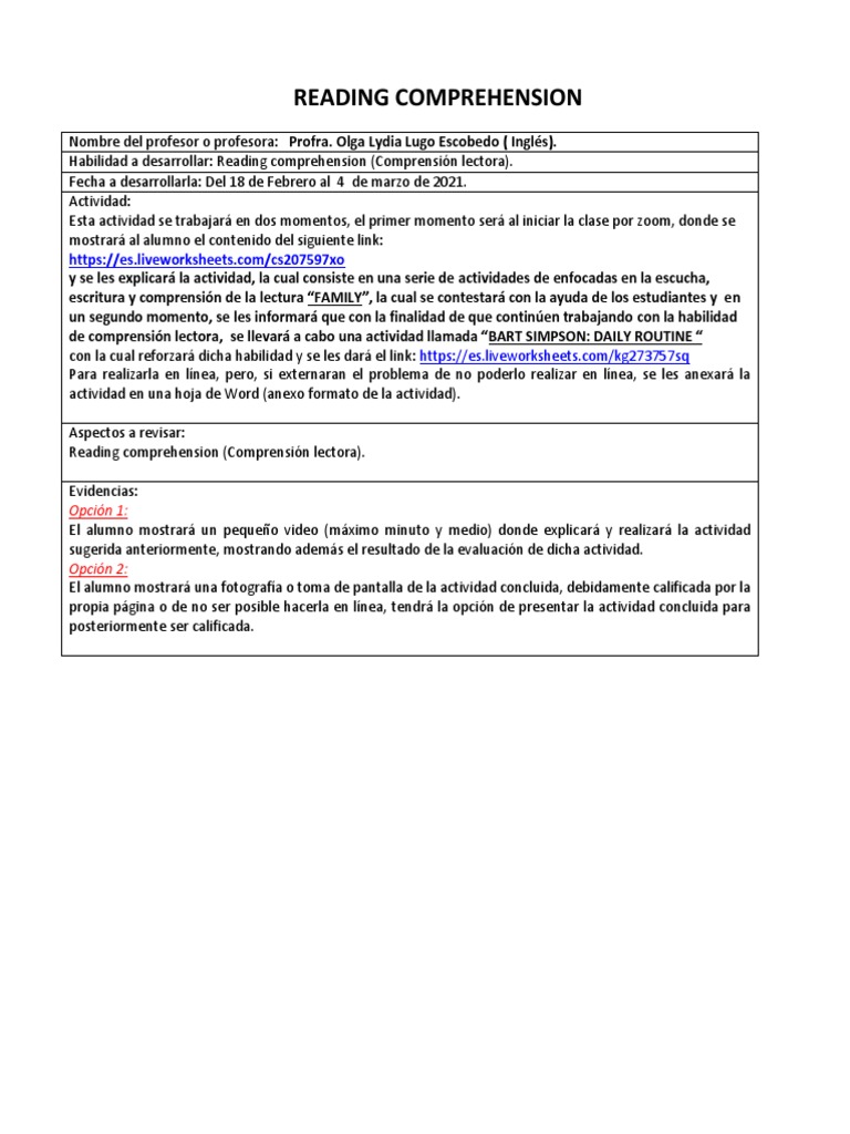 Reading Comprehension | PDF