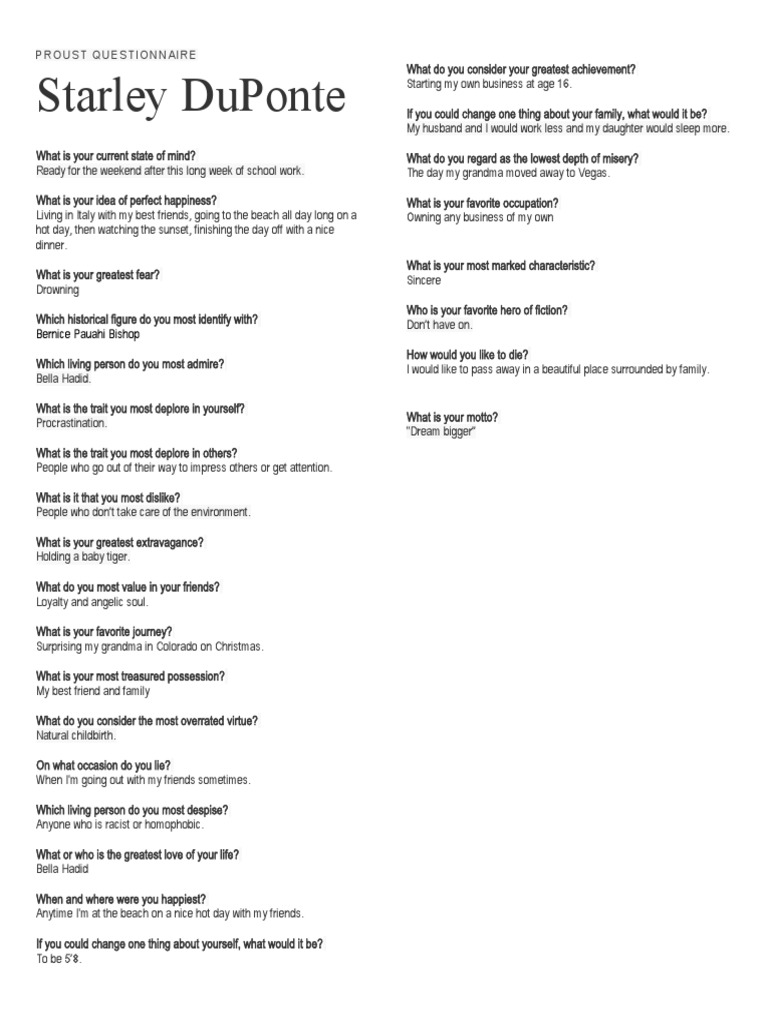 Proust Questionnaire Model-Tina Fey | PDF