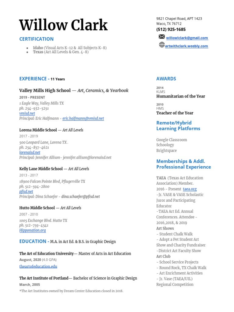 Resume Willow Clark 2021 | PDF | Human Nature | Schools