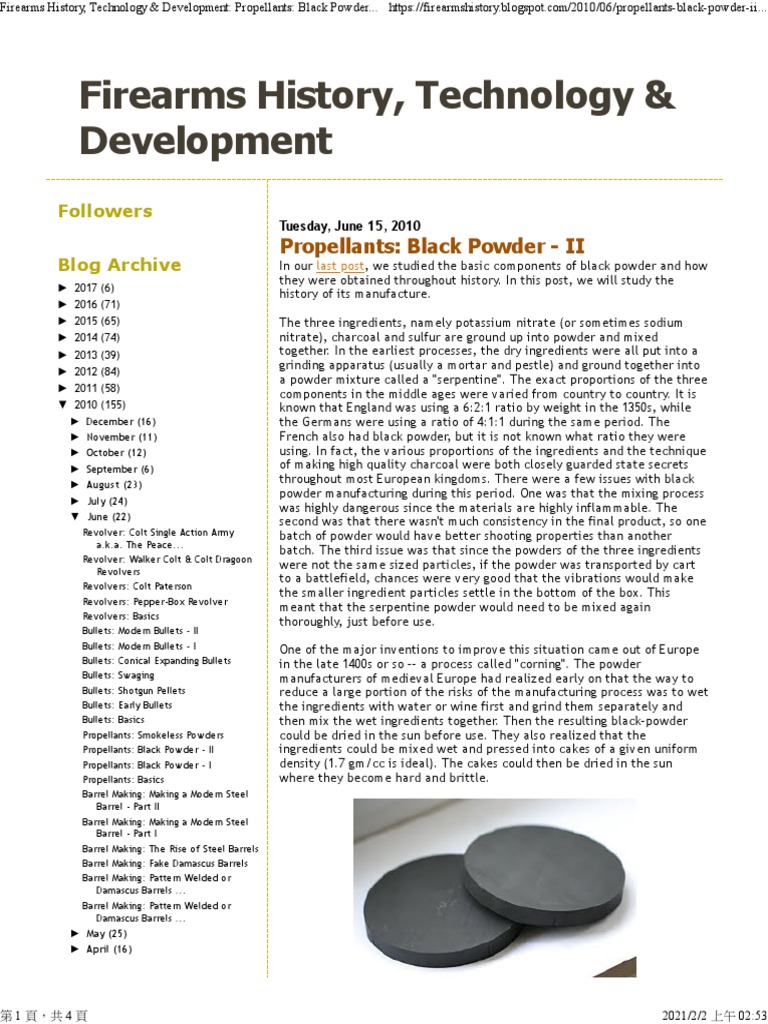 Firearms History, Technology & Development Propellants Black Powder ...