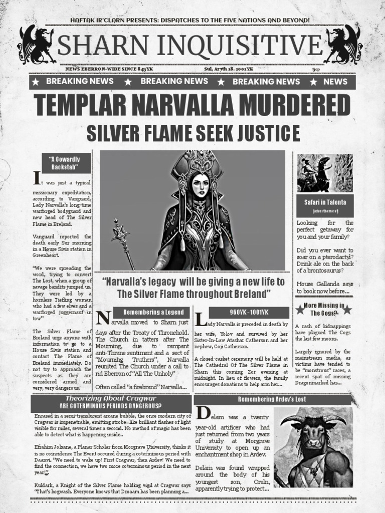 Templar Narvalla Murdered: Sharn Inquisitive | PDF | World Of Eberron ...